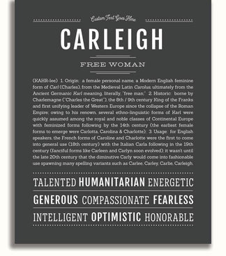 Carleigh Personalized Name Meaning Art Prints – Name Stories