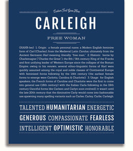 Carleigh Personalized Name Meaning Art Prints – Name Stories
