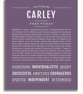 Carley Personalized Name Meaning Art Prints – Name Stories