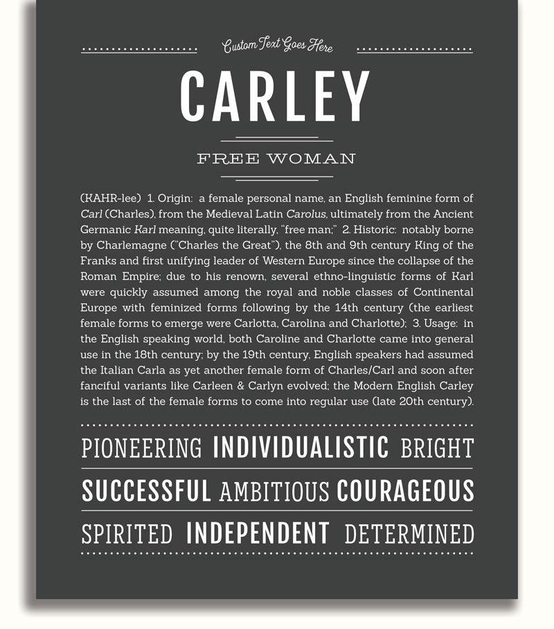 Carley Personalized Name Meaning Art Prints – Name Stories
