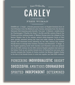 Carley Personalized Name Meaning Art Prints – Name Stories