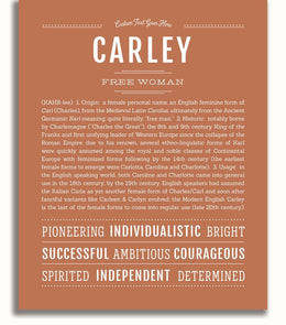Carley Personalized Name Meaning Art Prints – Name Stories