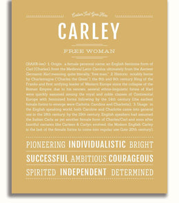 Carley Personalized Name Meaning Art Prints – Name Stories