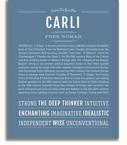 Carli Personalized Name Meaning Art Prints – Name Stories