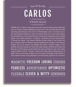Carlos Personalized Name Meaning Art Prints – Name Stories