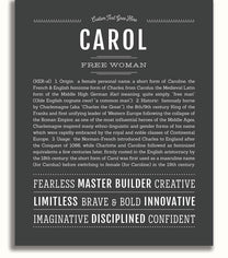 Carol Personalized Name Meaning Art Prints – Name Stories