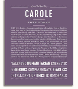 Carole Personalized Name Meaning Art Prints – Name Stories
