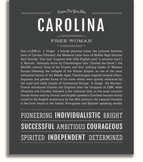 Carolina Personalized Name Meaning Art Prints – Name Stories