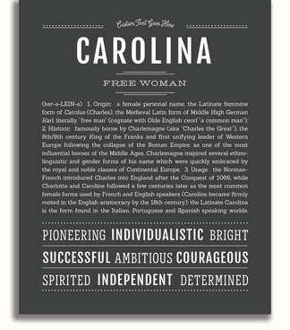 Carolina Personalized Name Meaning Art Prints – Name Stories