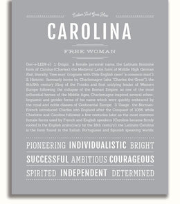 Carolina Personalized Name Meaning Art Prints – Name Stories