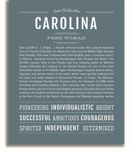 Carolina Personalized Name Meaning Art Prints – Name Stories