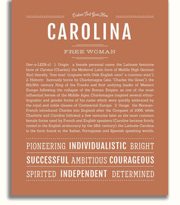 Carolina Personalized Name Meaning Art Prints – Name Stories