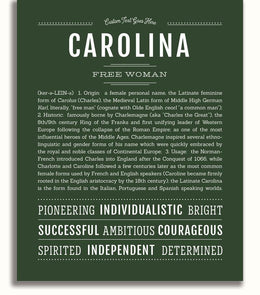 Carolina Personalized Name Meaning Art Prints – Name Stories