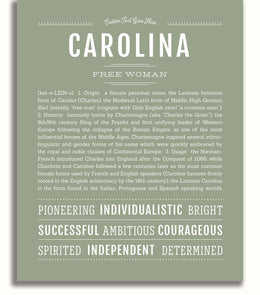 Carolina Personalized Name Meaning Art Prints – Name Stories