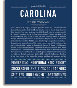 Carolina Personalized Name Meaning Art Prints – Name Stories