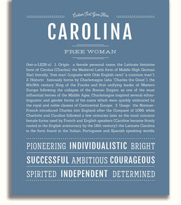 Carolina Personalized Name Meaning Art Prints – Name Stories