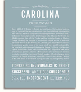 Carolina Personalized Name Meaning Art Prints – Name Stories