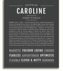 Caroline Personalized Name Meaning Art Prints – Name Stories