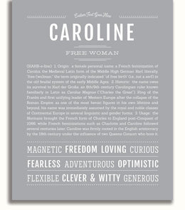 Caroline Personalized Name Meaning Art Prints – Name Stories