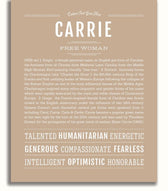 Carrie Personalized Name Meaning Art Prints – Name Stories