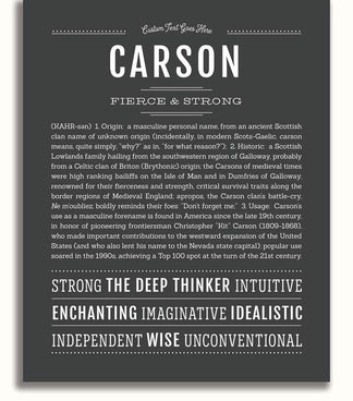 Carson Personalized Name Meaning Art Prints – Name Stories
