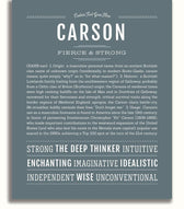 Carson Personalized Name Meaning Art Prints – Name Stories