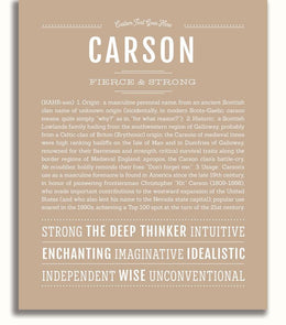 Carson Personalized Name Meaning Art Prints – Name Stories