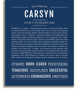 Carsyn Personalized Name Meaning Art Prints – Name Stories