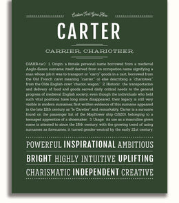 Carter Personalized Name Meaning Art Prints – Name Stories