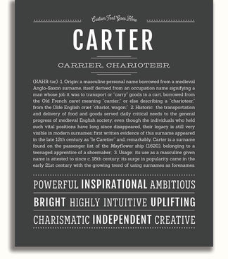Carter Personalized Name Meaning Art Prints – Name Stories