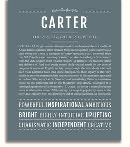 Carter Personalized Name Meaning Art Prints – Name Stories