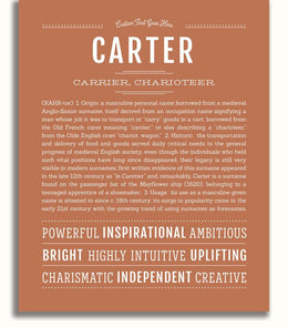 Carter Personalized Name Meaning Art Prints – Name Stories