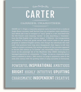 Carter Personalized Name Meaning Art Prints – Name Stories