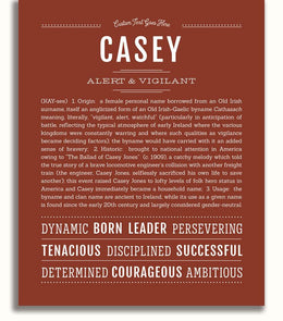 Casey Personalized Name Meaning Art Prints – Name Stories