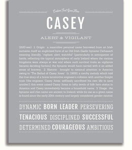 Casey Personalized Name Meaning Art Prints – Name Stories