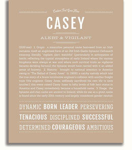 Casey Personalized Name Meaning Art Prints – Name Stories