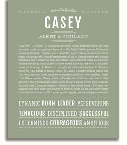 Casey Personalized Name Meaning Art Prints – Name Stories
