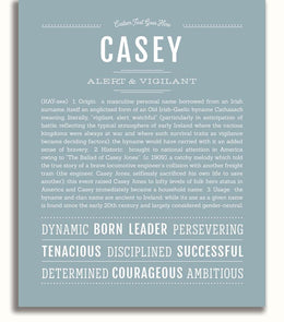Casey Personalized Name Meaning Art Prints – Name Stories
