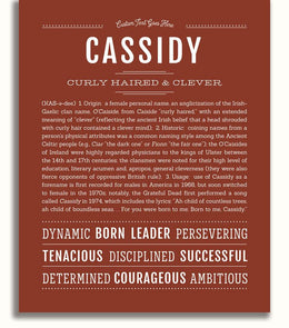 Cassidy Personalized Name Meaning Art Prints – Name Stories