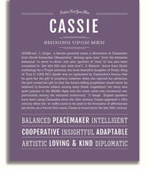 Cassie Personalized Name Meaning Art Prints – Name Stories