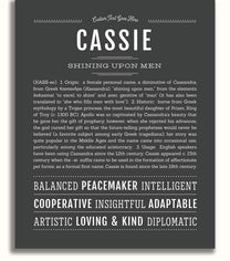 Cassie Personalized Name Meaning Art Prints – Name Stories