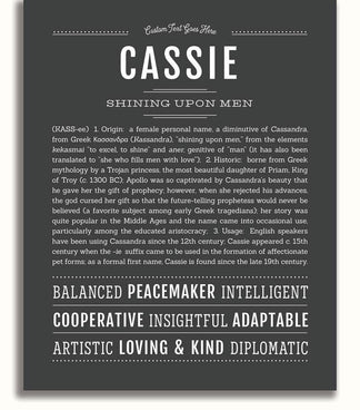 Cassie Personalized Name Meaning Art Prints – Name Stories