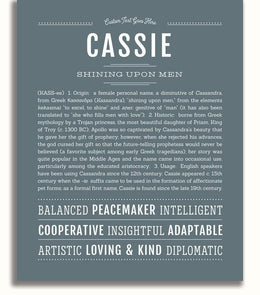 Cassie Personalized Name Meaning Art Prints – Name Stories