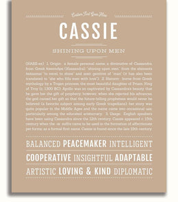 Cassie Personalized Name Meaning Art Prints – Name Stories