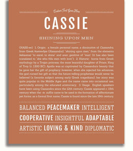 Cassie Personalized Name Meaning Art Prints – Name Stories
