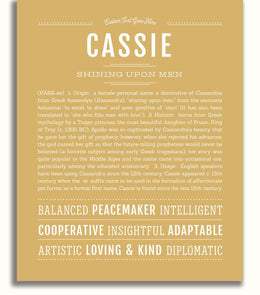 Cassie Personalized Name Meaning Art Prints – Name Stories