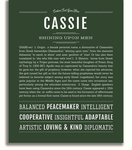 Cassie Personalized Name Meaning Art Prints – Name Stories