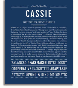 Cassie Personalized Name Meaning Art Prints – Name Stories