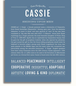 Cassie Personalized Name Meaning Art Prints – Name Stories