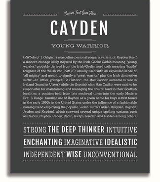 Cayden Personalized Name Meaning Art Prints – Name Stories